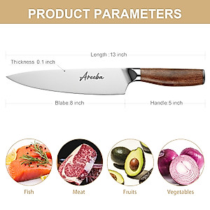 Areeba Chef Knife, Razor Sharp 8 Inch Kitchen Knife with Ebana Wood Handle High Carbon Stainless Steel Professional Cooking Chef's Knives with Gift Box