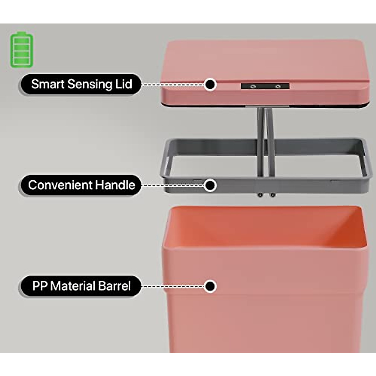 GINMAON 13 Gallon Trash Can Automatic Kitchen Trash Can, Plastic Large Capacity Garbage Can Bathroom Rubbish Can with Lid, Smart Trash Can Waste Bin for Narrow Space, Pink