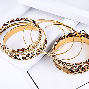 PUOSUO Leopard Bangle Bracelets for Women - Multi Layers Casual Bracelet for Women