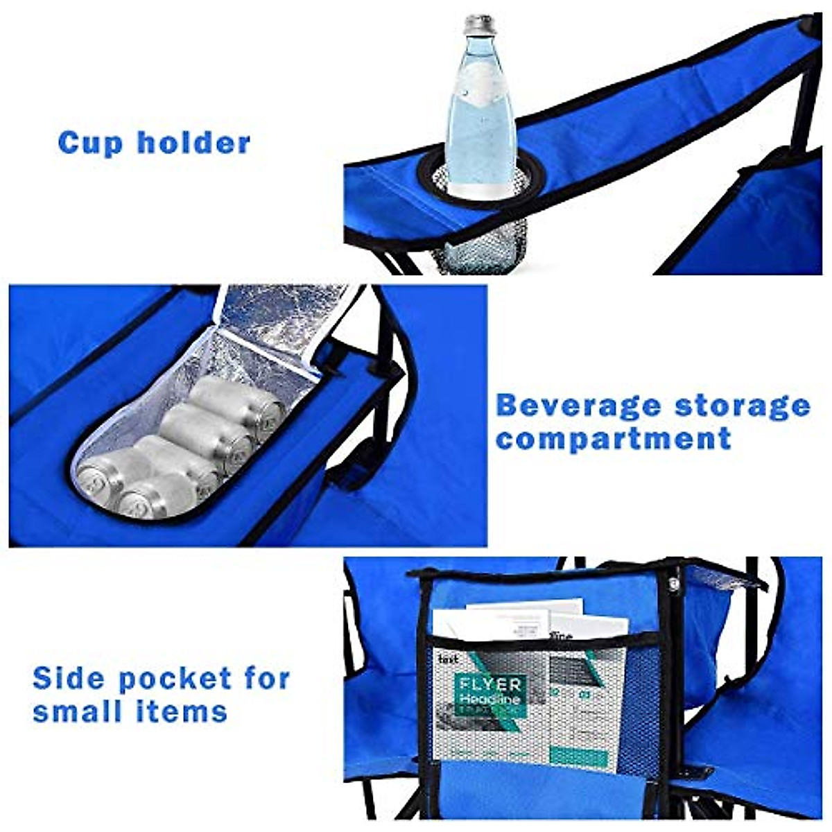 ReunionG Double Portable Camping Chairs, Blue 60D x 20.5W x 35H Inch