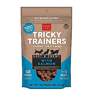 Cloud Star Tricky Trainers Soft & Chewy Dog Training Treats 5 oz Pouch, Salmon Flavor, Low Calorie Behavior Aid with 130 treats
