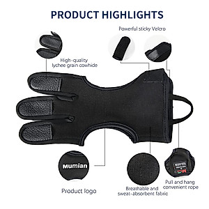 Mumian Archery Glove,Protective Leather Gloves for Recurve Bow and Compound Bow Men and Women,Finger Tab for Hunting Bow with Archery Equipment and Protective Gear Accessories (M, Black)