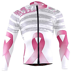Cycling Jersey Men Long Sleeve Tops Pink Ribbon Breast Cancer Awareness Flag Bike Shirts Bicycle Clothes Jacket