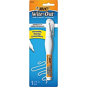 BIC Wite-Out Brand Shake 'n Squeeze Correction Pen, 8 ML Correction Fluid, 1 Count Pack of white Correction Pens, Fast, Clean and Easy to Use Pen Office or School Supplies