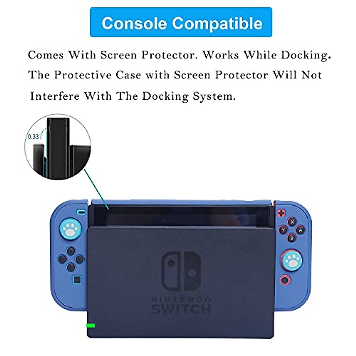 Dockable Case for Nintendo Switch - COMCOOL 3 in 1 Protective Cover Case for Nintendo Switch and Joy-Con Controller with Screen Protector and Thumb Grips - Pacific Blue