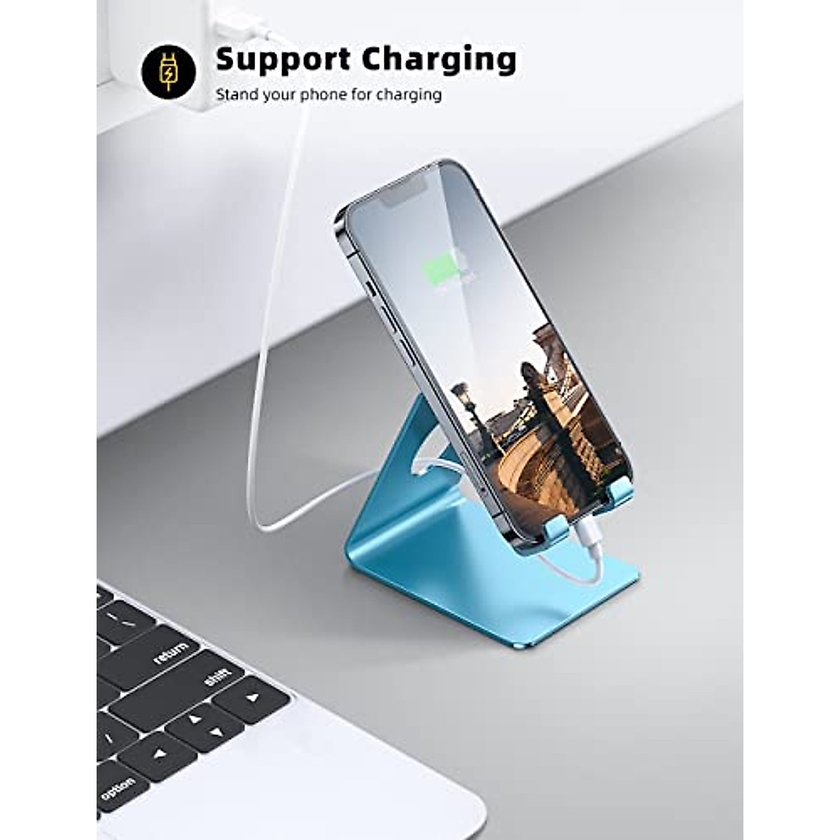 Lamicall Cell Phone Stand, Desk Phone Holder Cradle, Compatible for Phone 13 12 Mini 11 Pro Xs Max XR X 8 7 6 Plus SE, Smartphones Dock, Office Desktop Accessories - Blue