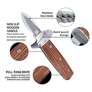 MSY BIGSUNNY Oyster Shucker Knife with Rosewood Handle - Full Tang Stainless Steel