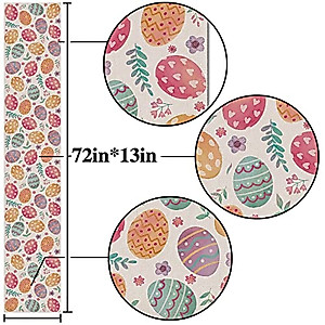 Nepnuser Linen Happy Easter Table Runner Spring Easter Egg Decoration Farmhouse Home Dining Room Kitchen Table Decor (13" x 72")