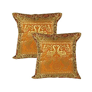 DecorHack by Arusaya Set of 2 Elephant Design Indian Traditional Throw Pillow Cover Beige Cushion Cover 16 X 16 Inch