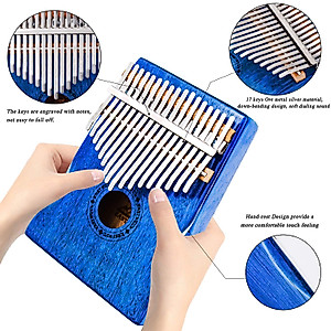 EASTROCK Kalimba Thumb Piano 17 Keys Portable Mbira Finger Piano with Waterproof Protective Case Kalimba Gifts for Kids Adults Beginners Professional (Blue Mahogany Hand Rest)
