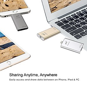 Flash Drive for iPhone iPad, iConnect[USB 3.0] [Apple MFi Certified] Apple FlashDrive Mobile Storage with Lightning Connector for iPhone, iPad, iPod Mac and Computer (64GB) (Space Gray)