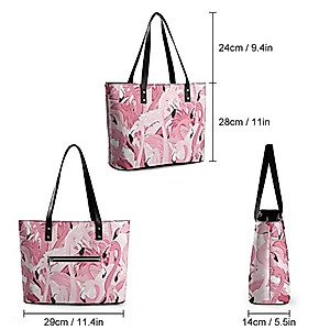 Womens Handbag Pink Flamingo Pattern Leather Tote Bag Top Handle Satchel Bags For Lady