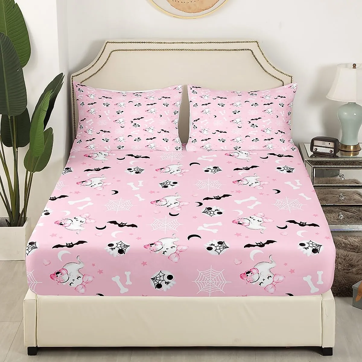 Feelyou Halloween Sheets Full Size with 2 Pillow Cases Halloween Decorations Bed Sheet Set Happy Halloween Bedding Set Moon Skull Flat Sheet for Boys Girls Kids Adults