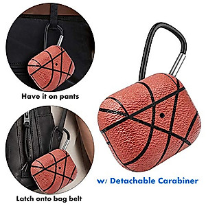 Njjex AirPods Pro Case, AirPods Pro PU Leather Hard Cover w/Keychain, Portable Protective Earphone Accessories Case Compatible for Apple AirPods Pro 2019 Charging Case Front LED Visible [Basketball]
