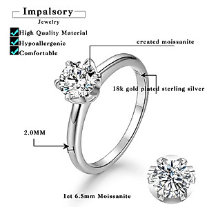 Impalsory Moissanite Wedding Band, 2ct 8.0mm Moissanite Rings for Women 925 Sterling Silver Round Solitaire Engagement Stackable Rings Size 5