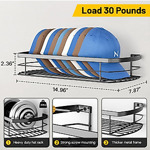 KIMBORA Metal Hat Rack for Wall, Hat Organizer for Baseball Caps Holds 30 Hats Wall Mounted Baseball Hat Storage Organizer Fits All Caps Shelves, 2 Packs Hat Holder Display, Black