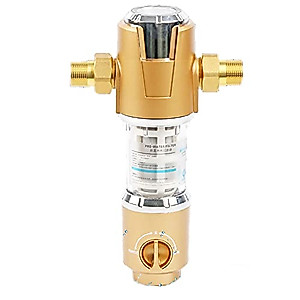 Reusable Spin Down Sediment Water Filter,Copper Pre - Filter with Meter Whole House Front Water Purifier Household - Backwash, Tap Water Stainless Steel Mesh 40 Micron Fine Filter