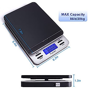Fuzion Shipping Scale, Accurate Digital Postal Scale 86 lb/0.1 oz with Hold and Tare Function, LCD Display, Postage Scale for Packages and Mailing, Battery and AC Adapter Included
