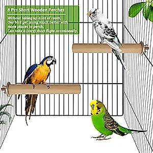 Hamiledyi Bird Perch Bird Stand Bird Cage Accessories Platform Natural Wood Perch Stick Playground for Small Medium Birds Cockatiel Parakeet Conure Cage Accessory (8 Pcs)