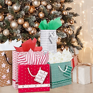 120 Sheets Christmas Tissue Paper for Gift Bags, Christmas Wrapping Paper Bulk Assorted Design Gift Xmas Tissue Paper, Red Green White Tissue Paper for Holiday Crafts (Gold Xmas Tree)