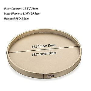 Hanobe Decorative Coffee Table Tray: Gold Wood Tray Round Rustic Wooden Trays Circle Farmhouse Centerpiece Candle Holder for Home Decor Ottoman Counter Display Living Room Organizer 12"