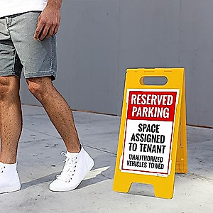 Reserved Parking Space Assigned To Tenant Unauthorized Vehicles Towed Sidewalk Sign Kit, 10x16 Inches, With A Frame Stand, Made in USA by Sigo Signs