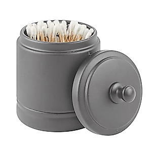 mDesign Metal Bathroom Vanity Storage Organizer Canister Jar with Lid for Cotton Balls, Swabs, Makeup Sponges, Bath Salts, Hair Ties, Jewelry - Hyde Collection - Graphite Gray