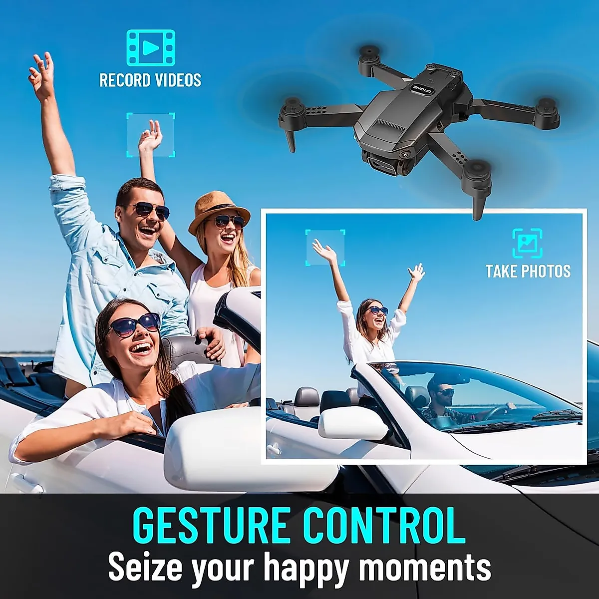 GOFOIT E60 Drone with Camera for Adults Kids, 1080P HD Foldable FPV RC Quadcopter with Upgrade Gesture Control, 90° Adjustable Lens, Headless Mode, 2 Batteries, Carrying Case, Altitude Hold, 3D Flip