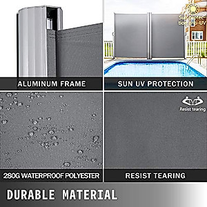 Retractable Side Awning 236" x 63",Double Retractable Patio Screen Waterproof, Retractable Room Divider Black for Privacy, Garden, Outdoor, Patio and Terrace