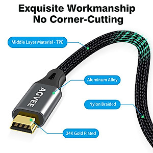 AGVEE 2 Pack 10ft Mini USB Cable, Braided Durable USB-A to Mini-B Charger Charging Cord for TI-84, Garmin GPS, Go-Pro Hero 4 3 2 HD, PS3 Controller, Canon Camera, Blue Yeti Microphone, Dark Gray