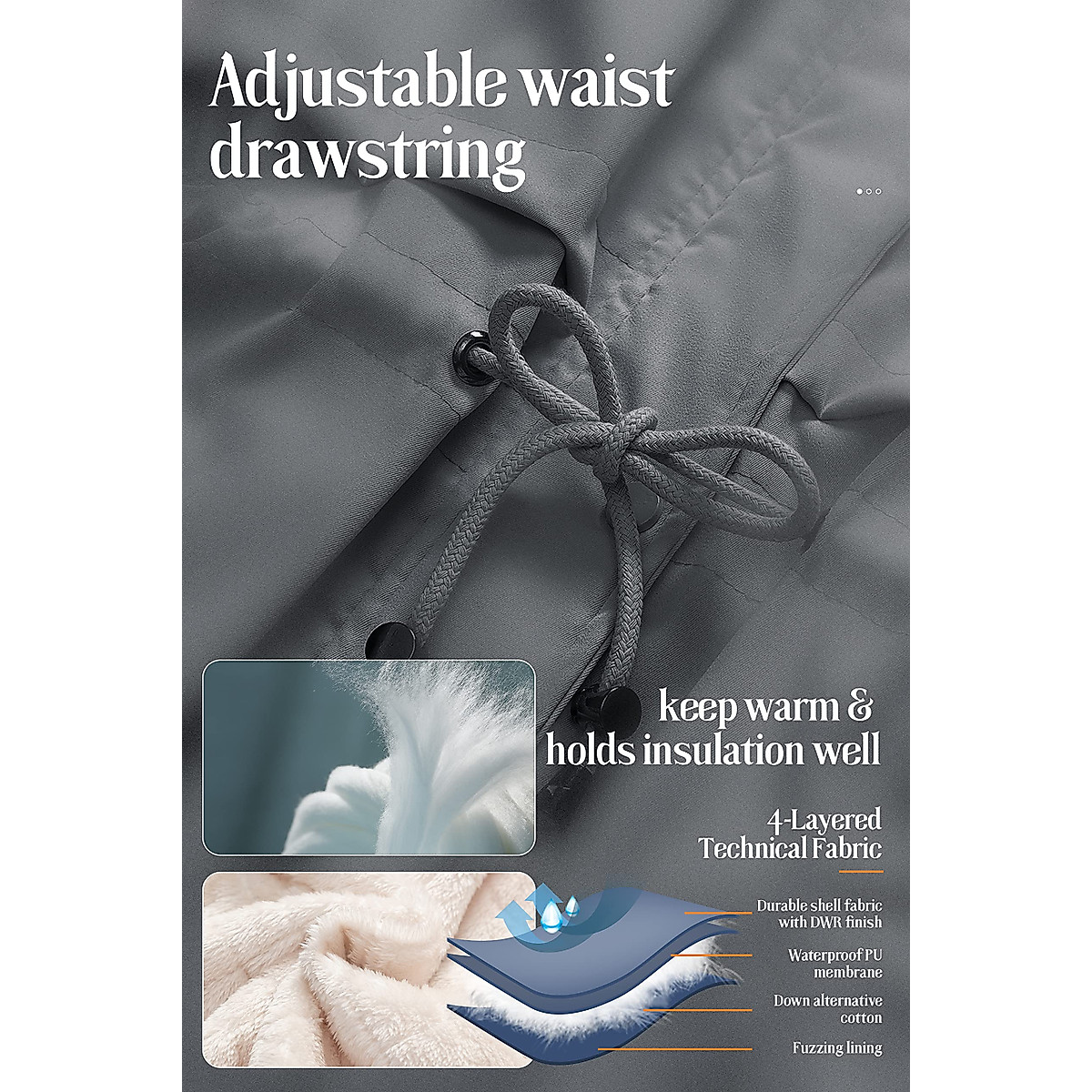 Chrisuno Ladies Winter Coats For Women Hooded Warm Down Alternative Outerwear Parka Jackets Grey XL