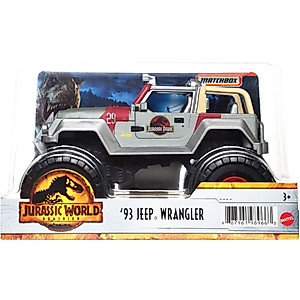 Matchbox Jurassic World Dominion Jeep Wrangler 124-Scale Truck with Large Wheels, Toy Gift and Car Collectible for Dinosaur Fans