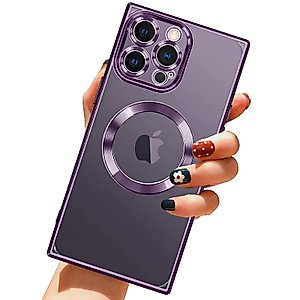 LSL Case for iPhone 14 Pro Max [Compatible with MagSafe] Soft TPU Bumper Anti-Drop Anti-Scratch Shockproof Protective Slim Luxury Plating Clear Magnetic Cover for Women Girls Men - Dark Purple
