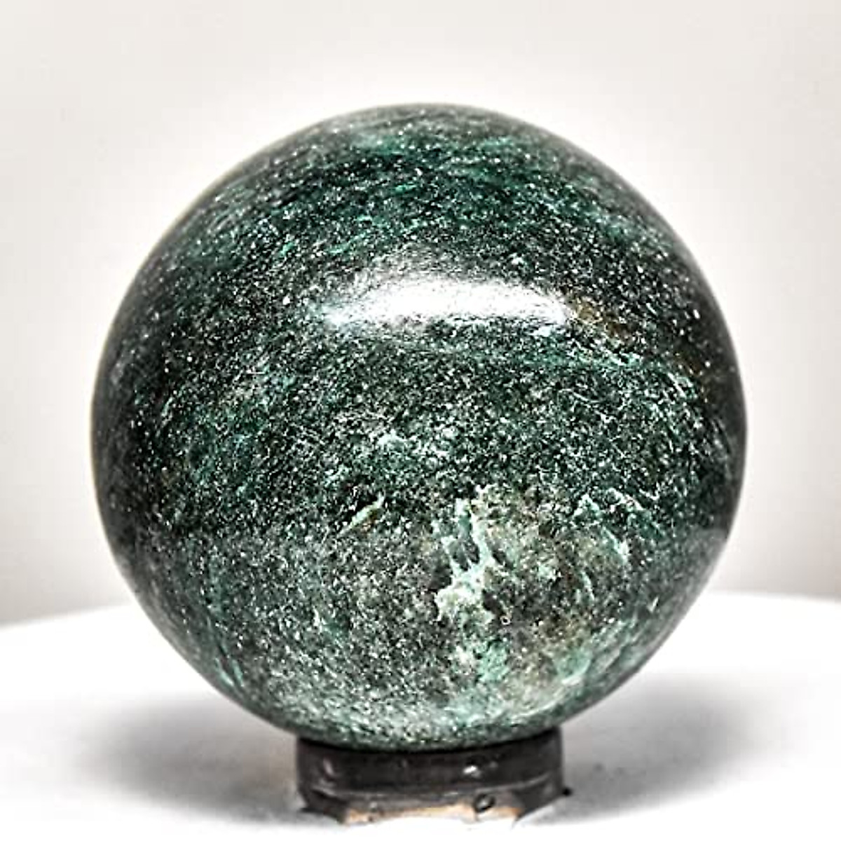 38mm Deep Green Jade Sphere Sparkling Natural Mineral Ball Polished Nephrite Crystal Stone - India + Stand