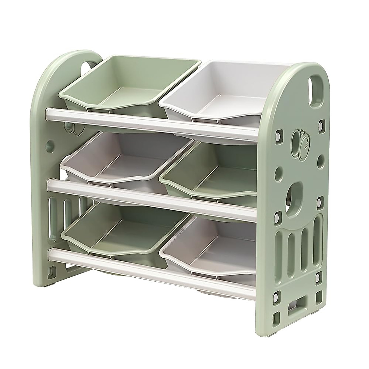 Kids Toy Storage Organizer, 3-Tier Multi-Functional Toy Shelf and 6 Toy Bins, Large Storage Capacity Toy Storage Cabinet for Kids Room, Playroom, Nursery Room(Light Green)