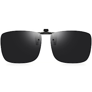 CAXMAN Clip On Sunglasses Over Prescription Frames for Men & Women w/Super Dark Category 4 Lens Polarized & Flip Up Extra Large