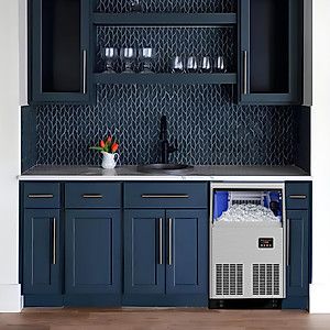 Coolski Commercial Ice Maker Machine, 100LBS/24H Stainless Steel Under Counter Ice Maker with 34LBS Ice Bin, Freestanding Ice Maker for Restaurant, Home, Bar, Office, School, Party