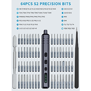 SHOWPIN Mini Electric Screwdriver Set: 70 in 1 Small Electronic Tool Kit Precision Power Screwdriver - 5 Torque Setting LED S2 Bits for Computer Laptop PC Repair