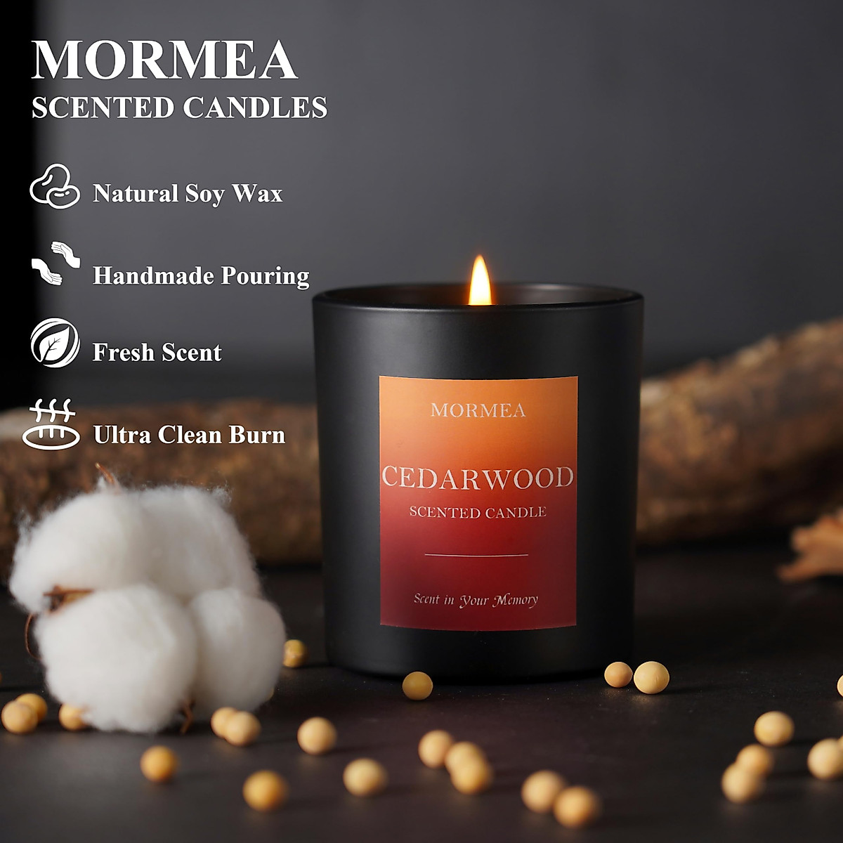 MORMEA Scented Candles, Cedarwood Aromatherapy Candles for Home Scented, Natural Soy Wax Candles, 8oz Long Lasting Candles for Men & Women, Jar Candles for Birthday & Holiday