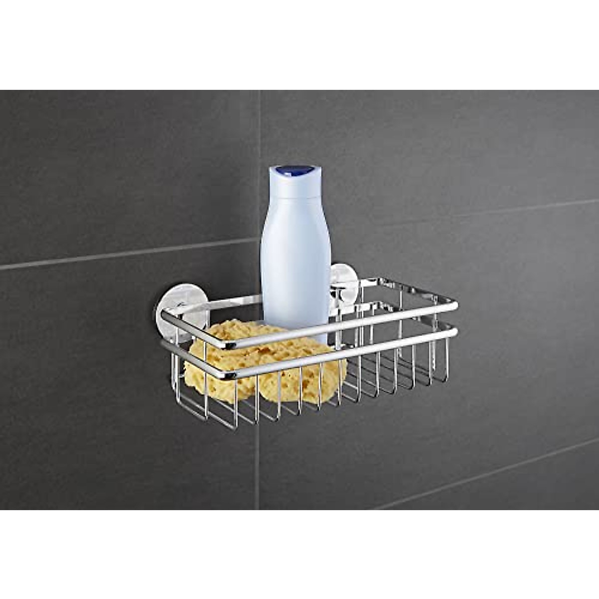 WENKO Express-Loc Shower Shelf, Shower Storage, Shower Caddy Basket, Shower Caddy Shelf, Shower Basket Organizer, Stainless Steel, 9.8 x 3.0 x 5.7 in,Shiny