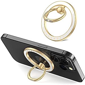 Compatible with MagSafe Phone Grip Stand, Allengel Magnetic Phone Ring Holder with Finger Kickstand for Smartphone, Luxury Gold White