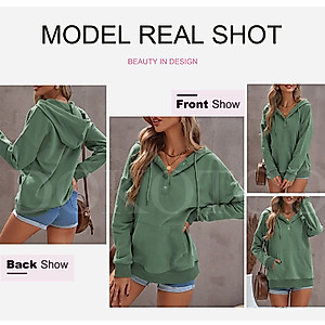 Dokotoo Women's Fashion Hoodies & Sweatshirts Drawstring Long Sleeve Front Button Collar Hooded Pullover with Pockets Winter Sweatshirts for Women Plus Size Casual Ladies Fall Shirt Tops XXL Green