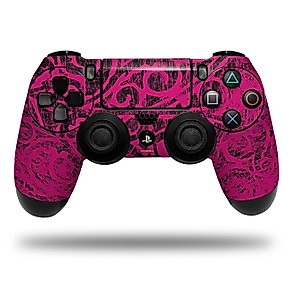 WraptorSkinz Vinyl Decal Skin Compatible with Sony PS4 Controller PlayStation 4 Original Slim and Pro Folder Doodles Fuchsia (Controller NOT Included)