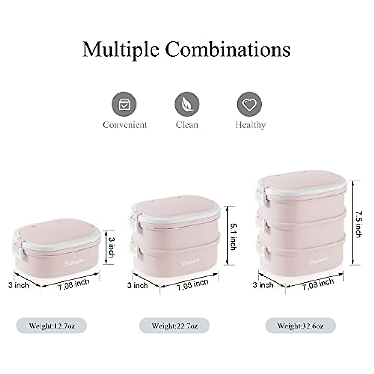 Slaipo Bento Box Adult Lunch Box, Lunch Box for Men Women with Insulated Lunch Bag, Stainless Steel Salad Lunch Containers, Stackable Leakproof Lunch Kit(Pink)