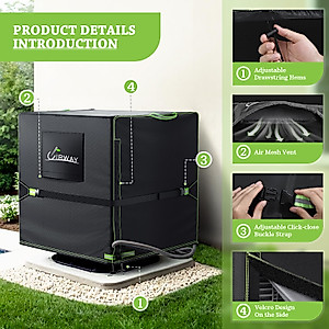 UIRWAY Winter Air Conditioner Covers for Outside Units, Central Air Unit Cover, Heavy Duty 420D Outdoor Waterproof Square AC Defender, Universal AC Unit Condenser Covers Fits Up to 30"Wx 30"D x32"H
