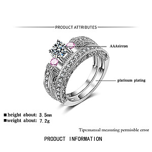 YAZILIND Women Platinum Plated Princess Cut Pink Cubic Zirconia Wedding Engagement Ring Set Size 8