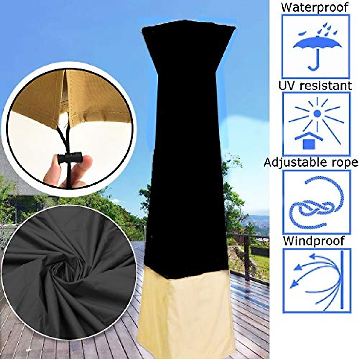 600D Heavy Duty Waterproof Standup Patio Heater Cover, Heater Cover for Outdoor with Zipper, 21" x 21"x 90"