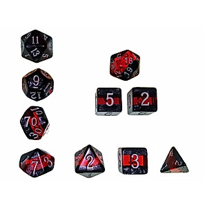 Marbled Black with a Ruby Red Translucent Vein Set of 10 Dice for Role-Playing Games (Includes a d20 Initiative Advantage Die and Two Special d6 Max Damage Dice) RPG