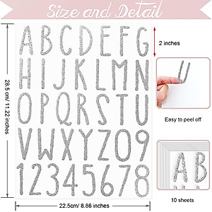 Waynoda Glitter Alphabet Letter Stickers 360 Pieces 10 Sheets Self Adhesive Letters(Silver,2Inch)