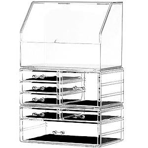 Celar Makeup Organizer With With Lid,Dustproof Waterproof Design Make up Organizer for Bathroom Countertop,7 Drawers Acrylic Skincare and Cosmetic Storage for Vanity Countertop,Dresser Top Organizer